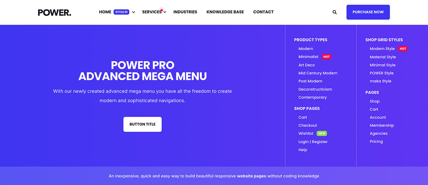 Mega Menu Design | POWER Theme Features